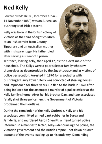 Ned Kelly Handout | Teaching Resources