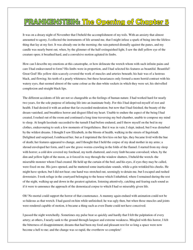 Frankenstein: Shelley's Description of the Monster! | Teaching Resources
