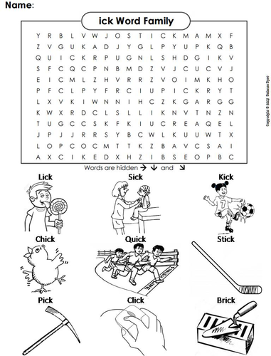 ick Word Family Word Search | Teaching Resources