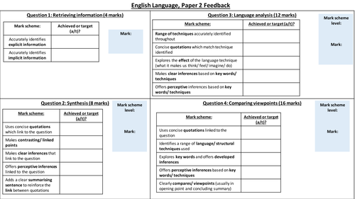 AQA English Language marking sheet (paper 2) | Teaching Resources