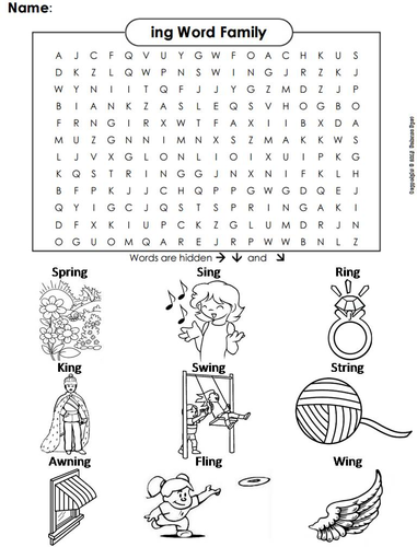 ing Word Family Word Search | Teaching Resources