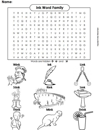 ink Word Family Word Search | Teaching Resources