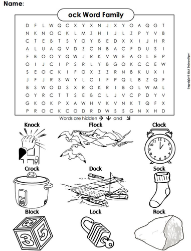 ock Word Family Word Search | Teaching Resources