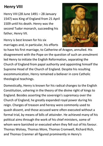 Henry VIII Handout | Teaching Resources