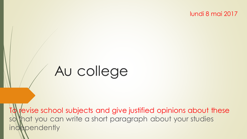 Au college Module 6 new French GCSE Studio | Teaching Resources