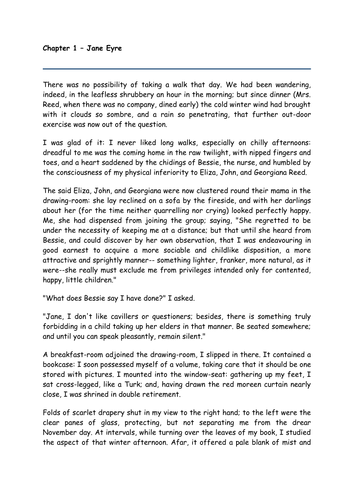 Jane Eyre and analysing skills | Teaching Resources