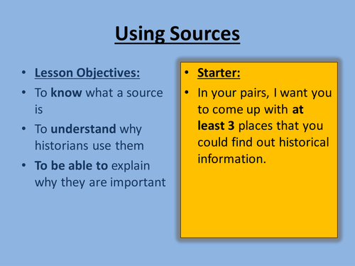 KS£ - Introduction to History: Using sources | Teaching Resources