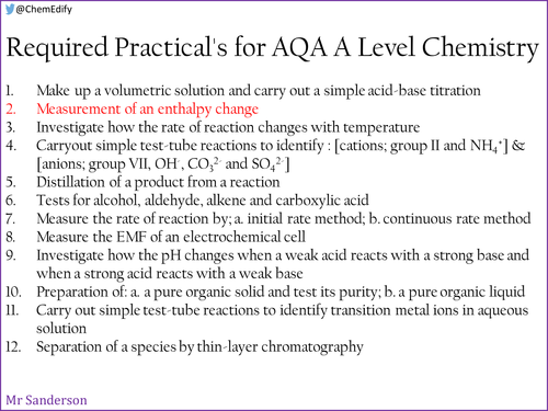 AQA A Level Chemistry Required Practical 2 - Enthalpy change | Teaching ...