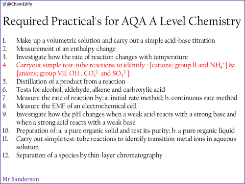 AQA A Level Chemistry Required Practical 4 - Identifying aqueous anions and cations by Mr_S_WHSG ...