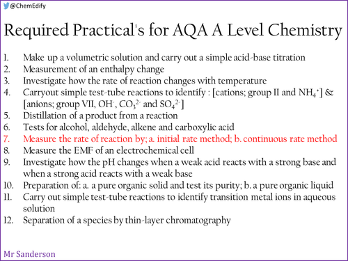 Aqa A Level Chemistry Required Practical 7 Measuring Rates Teaching