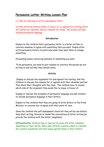 Persuasive Letter With Context of Fox Hunting Lesson Plan | Teaching ...