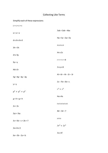 Algebra Bundle: Collecting Like Terms/Writing Expressions and Equations ...