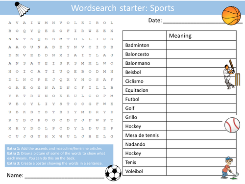 Spanish Sports Keyword Wordsearch Crossword Anagrams Keyword Starters ...