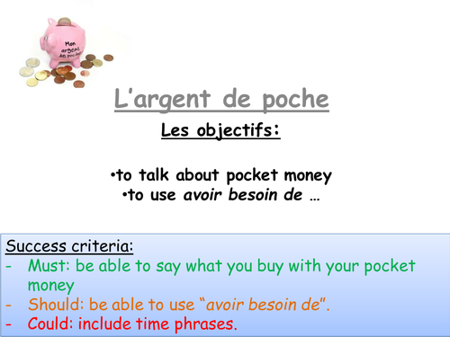 L'argent de poche (Year 8) | Teaching Resources