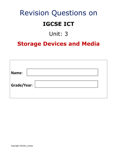 Revision Questions 3 Storage Devices And Media Teaching Resources