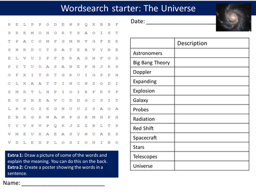 Science Physics The Universe Wordsearch Crossword Anagrams Keyword ...