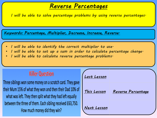 Reverse Percentages by IanBrennan - Teaching Resources - Tes