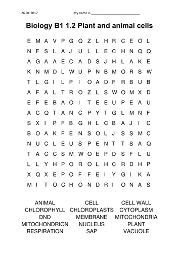 A Keyword search for the B1 1.2 Plant and Animal Cells lesson ...