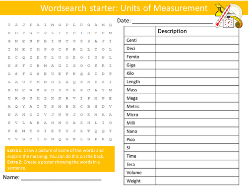 Science Chemistry Units of Measurement Wordsearch Crossword Anagrams ...