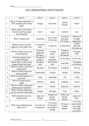Start/End of topic test Muscles and Bones | Teaching Resources Start/End of topic test Muscles and Bones | Teaching Resources