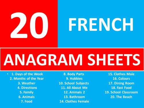 20 Anagram Sheets French Language Keywords KS3 GCSE Anagrams Starter ...