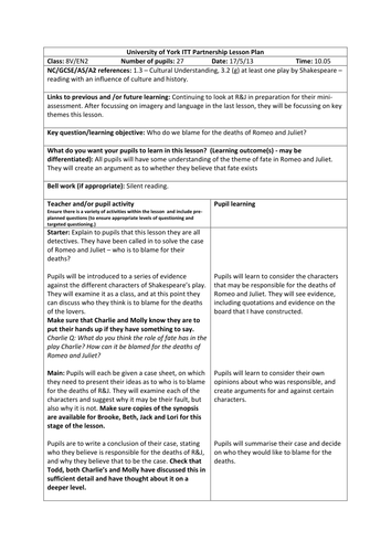 Who is to blame? Romeo and Juliet lesson | Teaching Resources