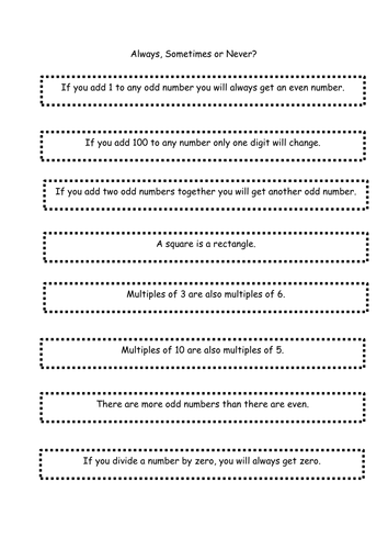 Always Sometimes Never statements Y3 | Teaching Resources