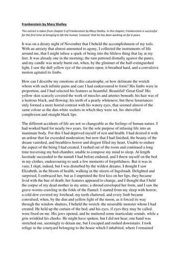 AQA English Language Paper 1 exam paper on Frankenstein. | Teaching ...