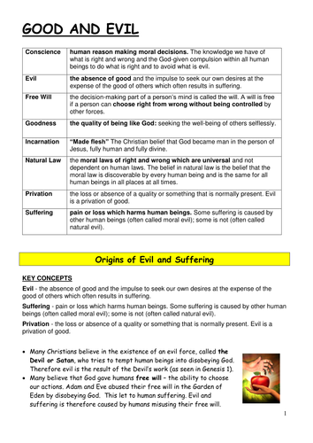 Eduqas Religious Education Good and Evil revision guide | Teaching ...