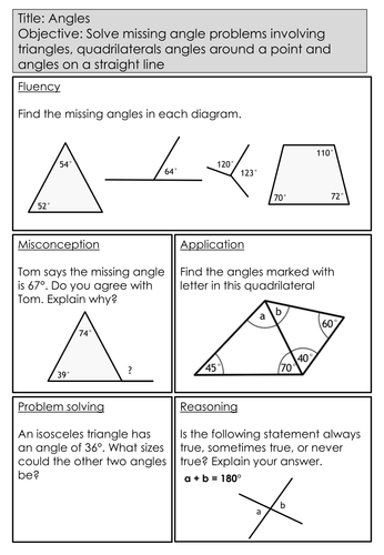 Mastery Maths - Angles - Solve missing angle problems | Teaching Resources
