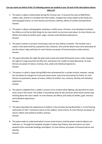 Guess the Poem Revision Quiz - Power and Conflict | Teaching Resources