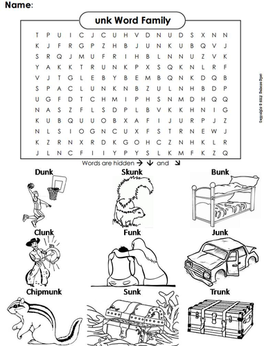 unk Word Family Word Search | Teaching Resources