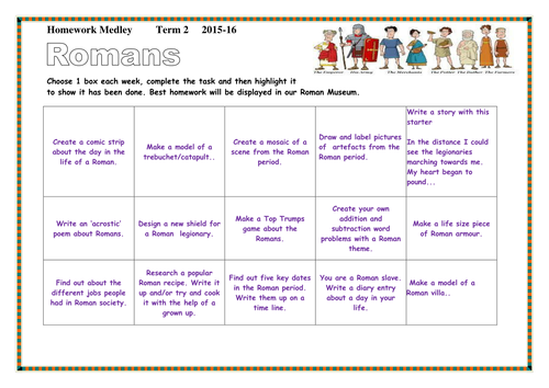Romans Topic- Homework Medley Sheet- Ks2 | Teaching Resources