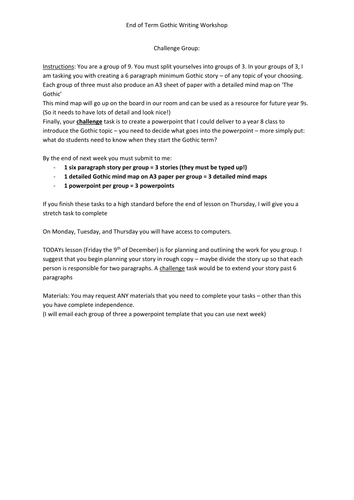 Gothic Writing Workshop Template - Differentiated | Teaching Resources
