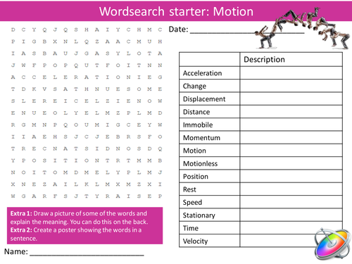 Science Physics Motion Wordsearch Crossword Anagrams Keyword Starters ...