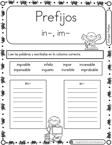 Spanish Phonics Book Set #21: Prefijos im e in by MrsCortes - Teaching ...