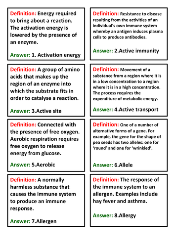 AQA AS Biology - QUiz quiz trade cards - full glossary | Teaching Resources