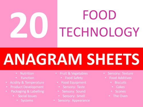 20 Food Technology Anagram Sheets Keyword Starters Cover Lesson ...