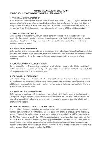 Notes of Stalin's Economic Policies | Teaching Resources