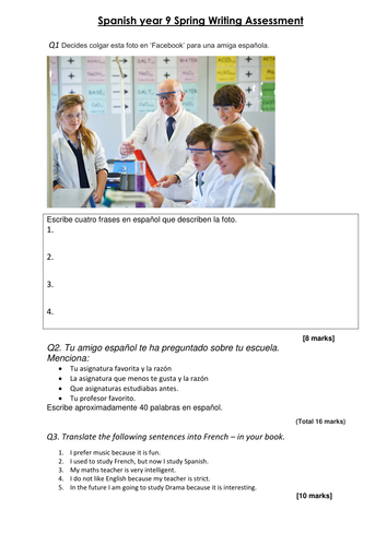 Writing assessment - En mi colegio | Teaching Resources