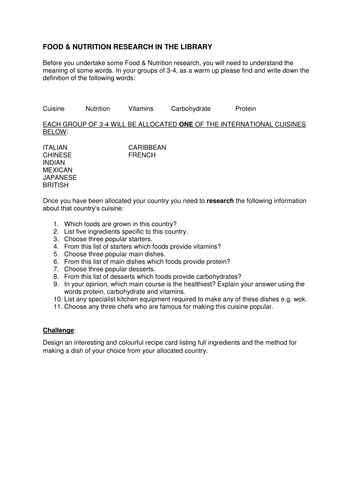 FOOD AND NUTRITION RESEARCH IN THE LIBRARY | Teaching Resources