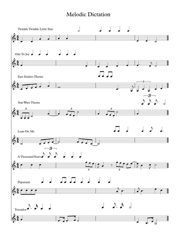 GCSE Melodic Dictation Worksheet | Teaching Resources