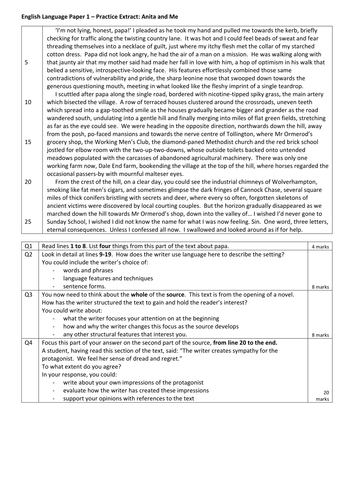 AQA Language Paper 1, Section A : Practice Papers | Teaching Resources