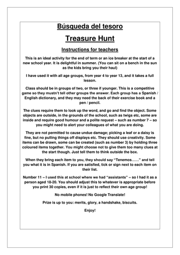 Spanish Treasure Hunt | Teaching Resources
