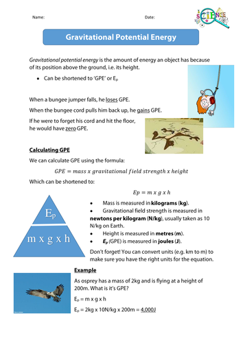 GCSE Gravitational Potential Energy | Teaching Resources
