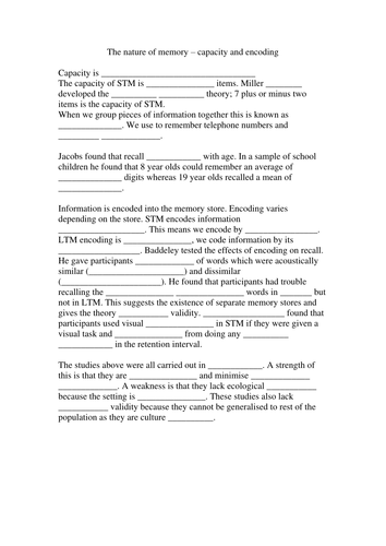 Paper 1 - memory | Teaching Resources