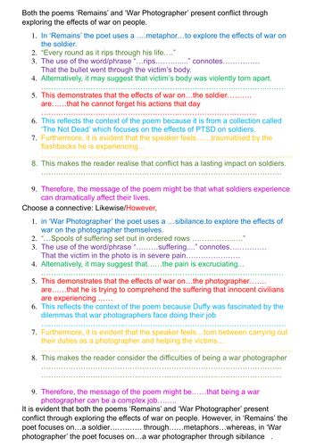 Comparative gap fill for power and conflict poems (Remains and War ...