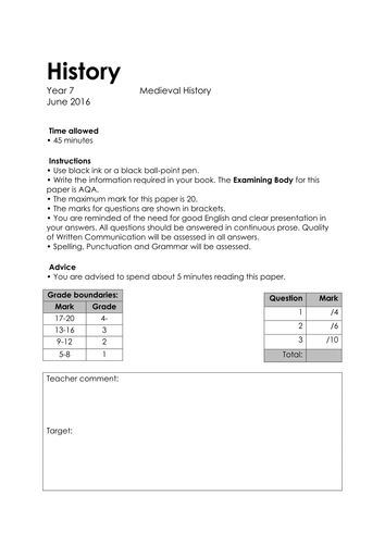 End of year assessment Medieval history | Teaching Resources