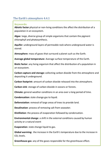 Synergy: The Earth's atmosphere 4.4.1- Revision booklet | Teaching ...