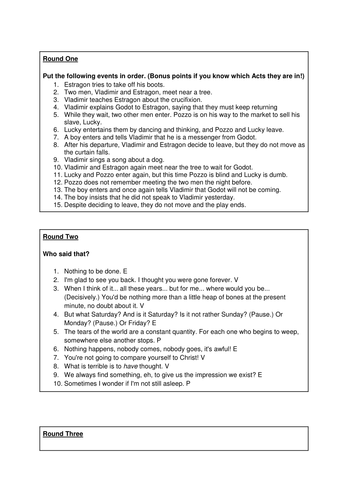 Waiting For Godot Quiz And Answers Teaching Resources